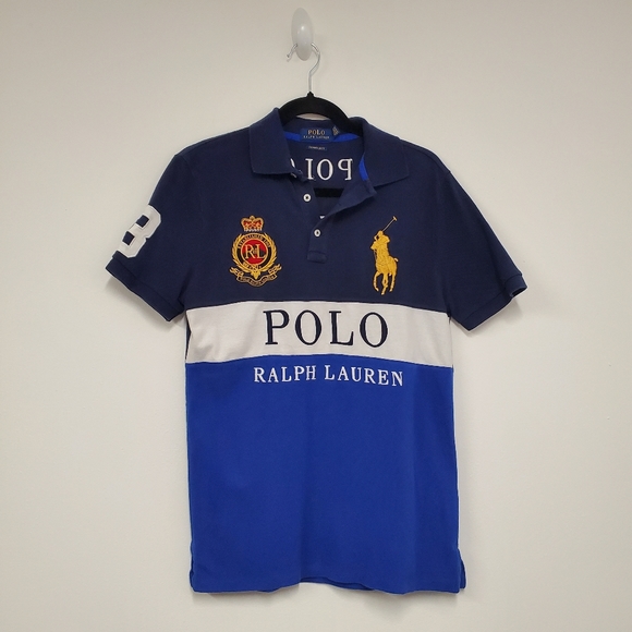 Polo Ralph Lauren | Shirts | Polo Ralph Lauren Big Pony 3 Polo Shirt Crest Spell Out Blue Jersey ...